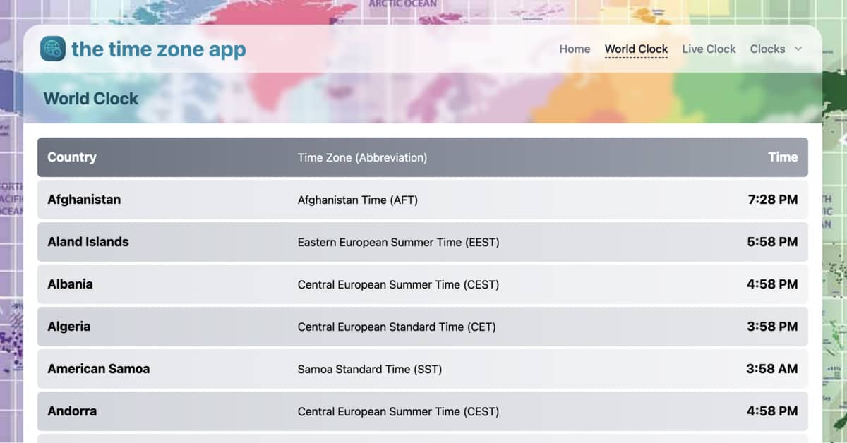 World Clock | Time in Every Country & Time Zone - Live Update - the ...